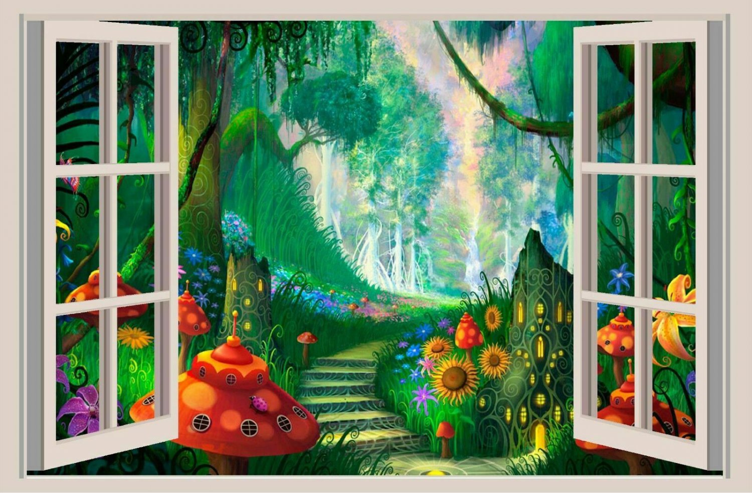 Magic Fantasy Garden 3D Window View Decal WALL STICKER Art Mural ...