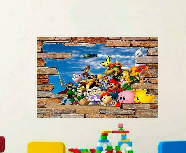 Super Smash Bros Mario Characters 3D Window Rock Decal Wall Sticker Mural