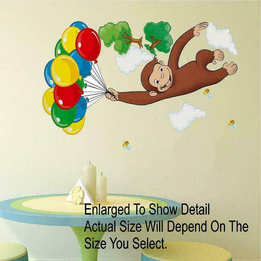 Curious George Style Balloons Bees Clouds Wall Window View Decal Art ...