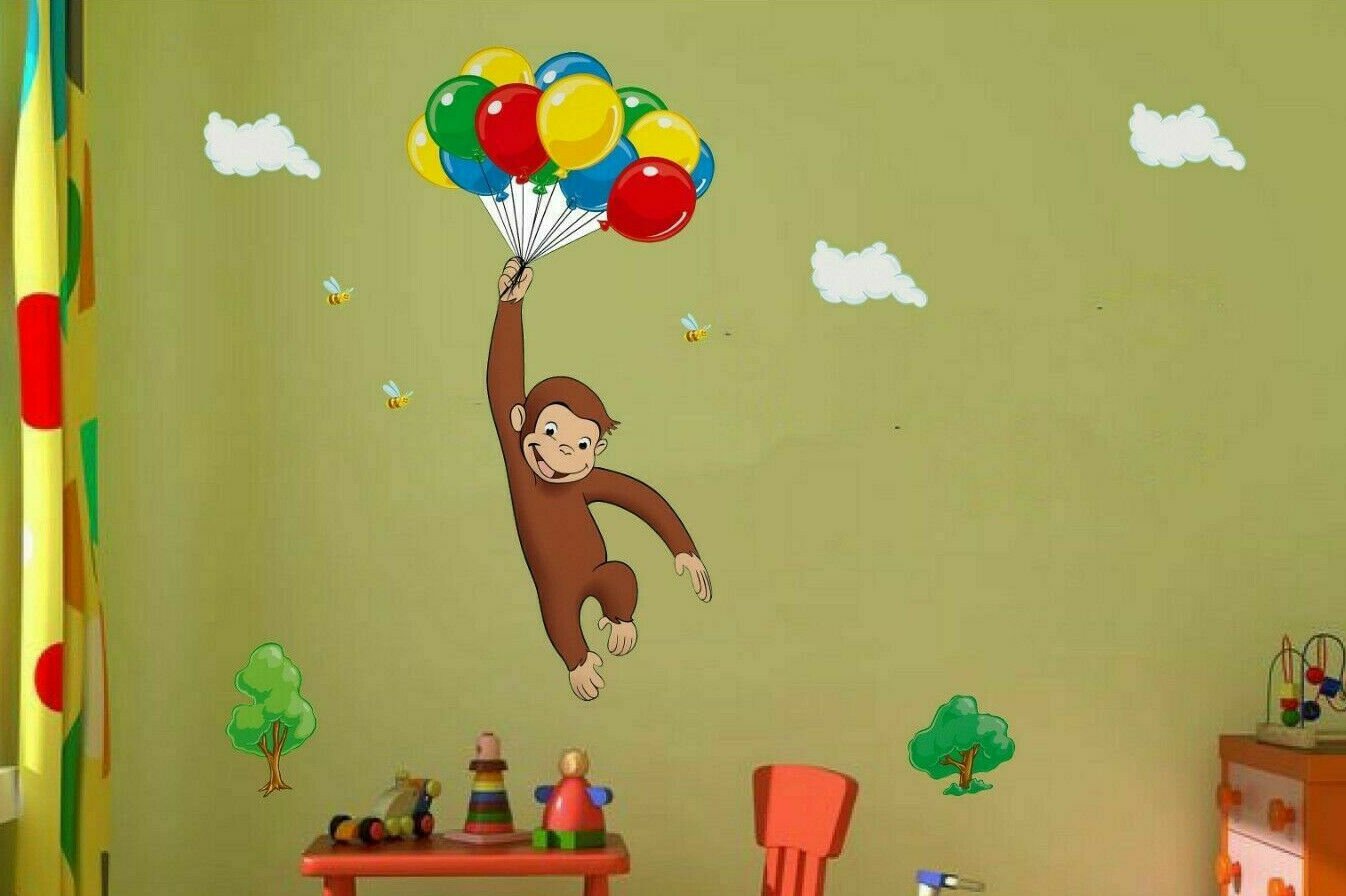 Curious George kids bedroom 3D Window Decal WALL STICKER Home Decor ...
