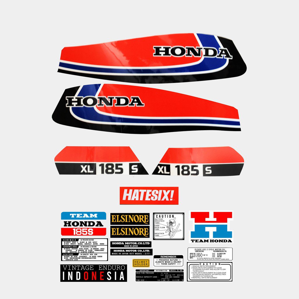 Sticker Decal Honda XL 185S 1979 red Side Cover Fuel Tank (Free shipping)