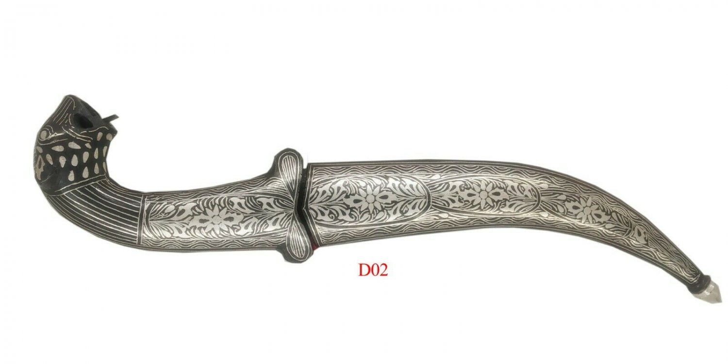 10 "Decorative Dagger Damascus Blade Koftgiri Silver Work With Carved ...