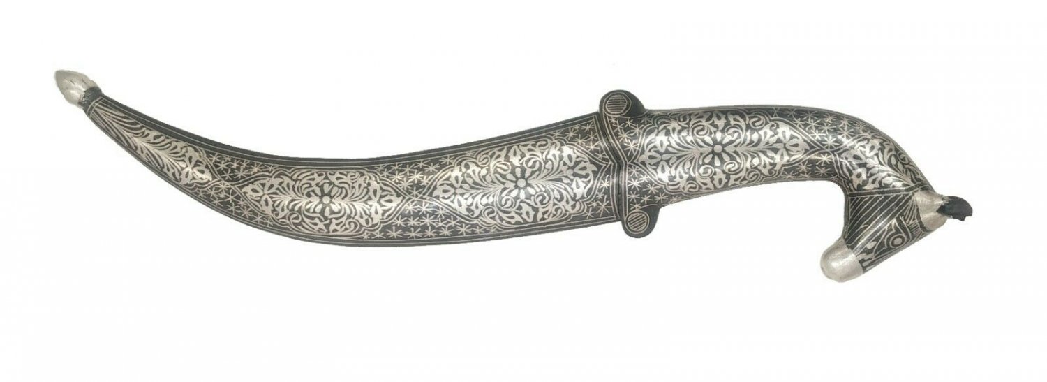 Dagger Handcrafted Engraved Silver work Koftgiri Damascus Blade 12 Inch
