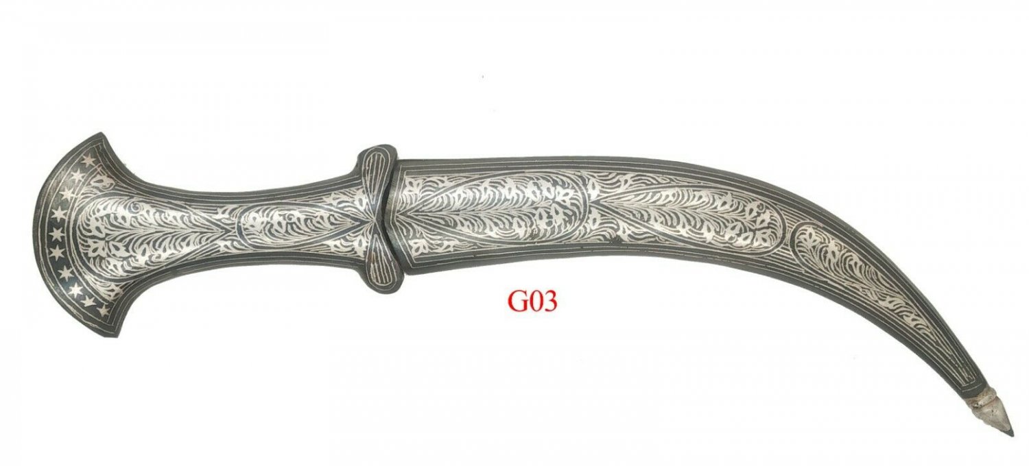 Dagger Handcrafted Engraved Silver work Koftgiri Damascus Blade 14 Inch