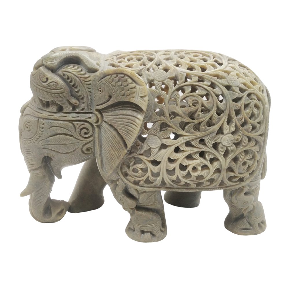 Stone Elephant statue 5.5" handmade Undercut Vintage trunk Down Décor ...