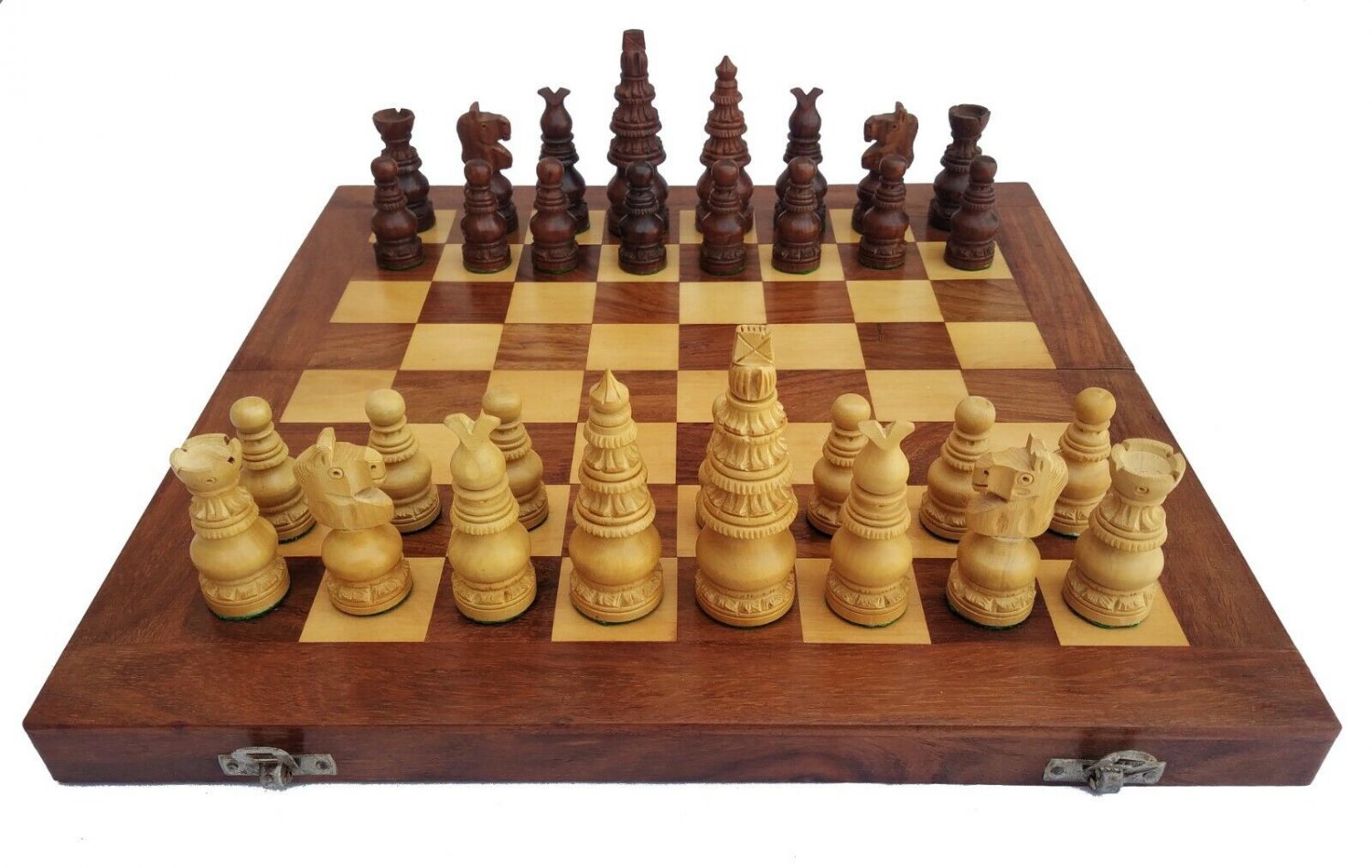 Wooden Chess Set 14" Folding Travel Wooden Pieces and Board Unique