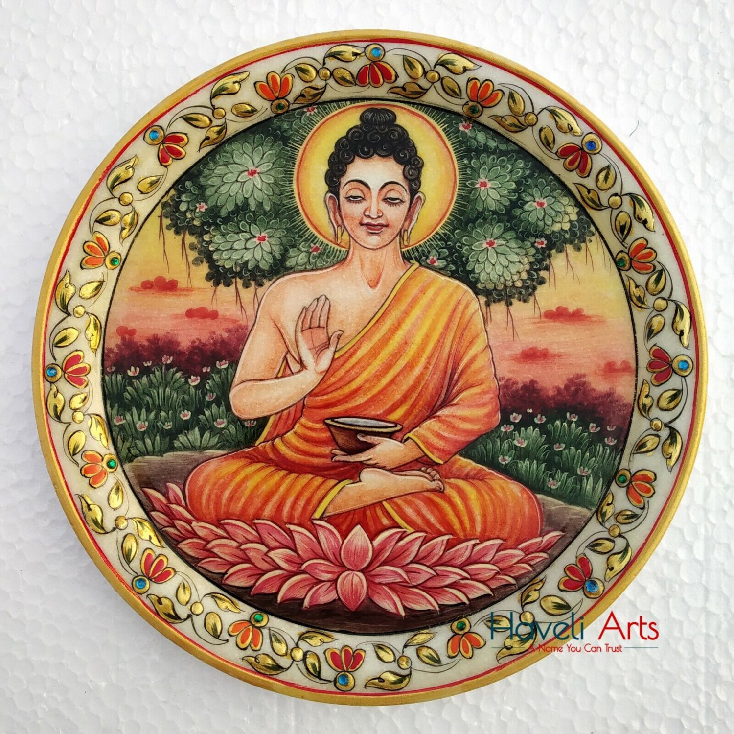 Decorative plates 9" Marble Stone Handmade Buddha painting Home decor