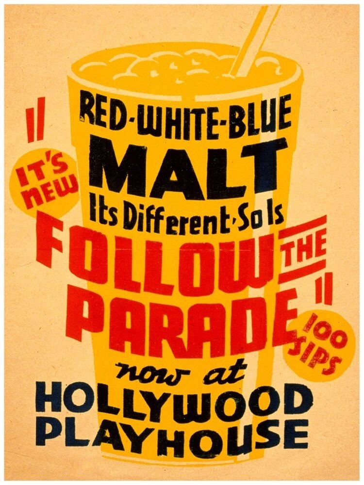 5632.Hollywood playhouse.red.white.blue.malt.POSTER. Home Office decor