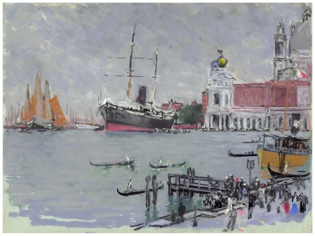 5980.Painting of ship arriving at harbor.people waiting.POSTER.Home ...