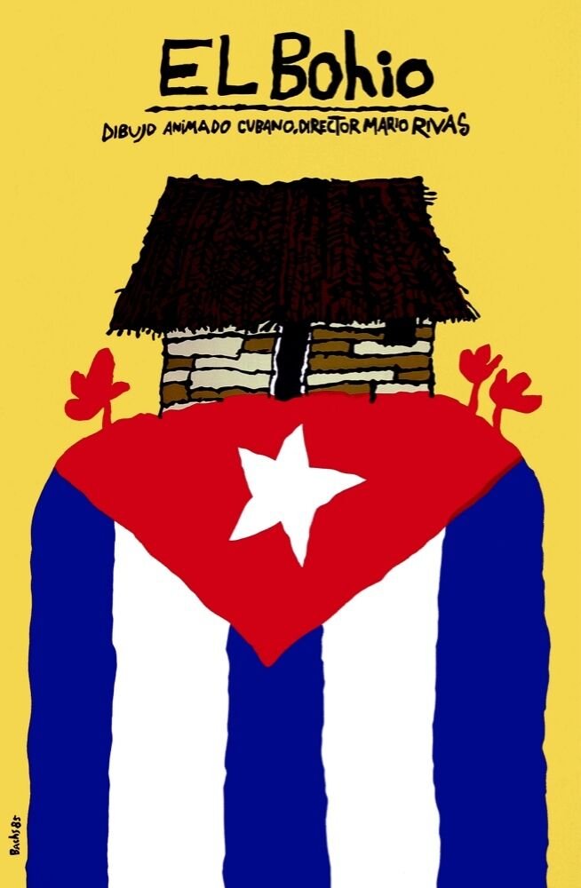 8390.El bohio.cuban animation.hut on cuban flag.POSTER.movie decor ...