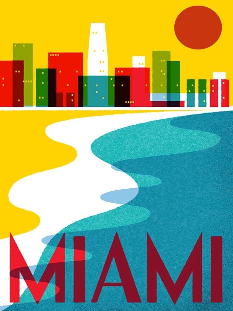 4168.Miami travel ad.beach.city landscape.art deco.POSTER.Home School ...