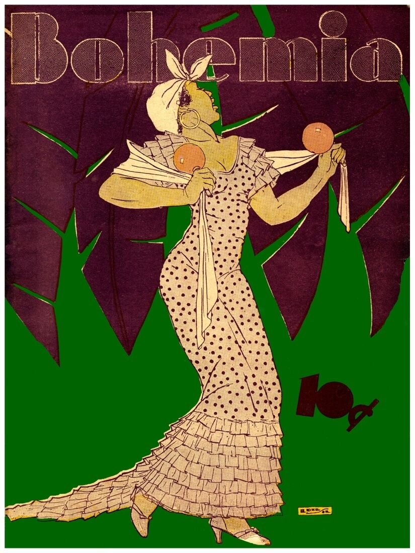 7029.Retro woman dancing in bongos in hand.POSTER.art wall decor