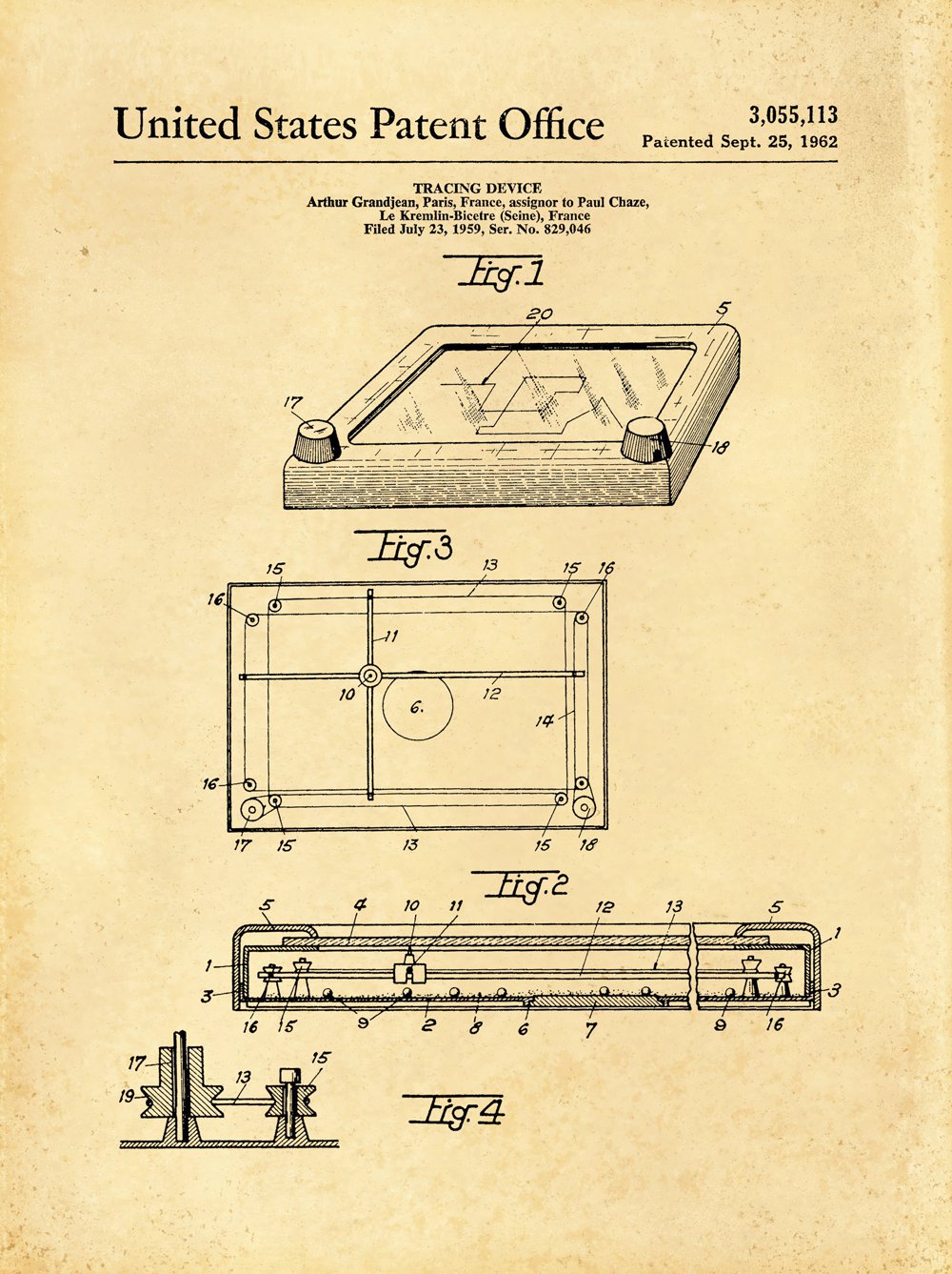 Decorative 8x10 Poster.Home wall decor.Tracing device invention drawing ...