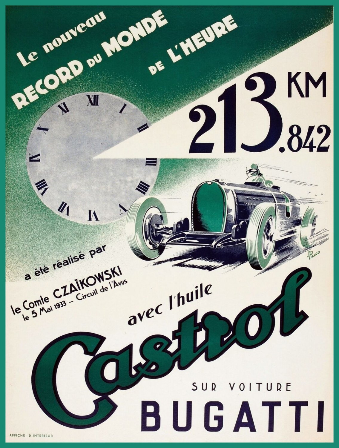 Decorative POSTER.Home room Interior art design.Castrol.Bugatti race ...