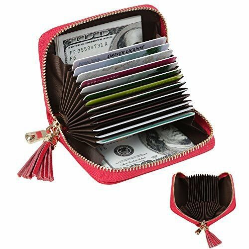 Women's RFID Blocking 15 Slots Card Holder Leather Zipper Accordion ...
