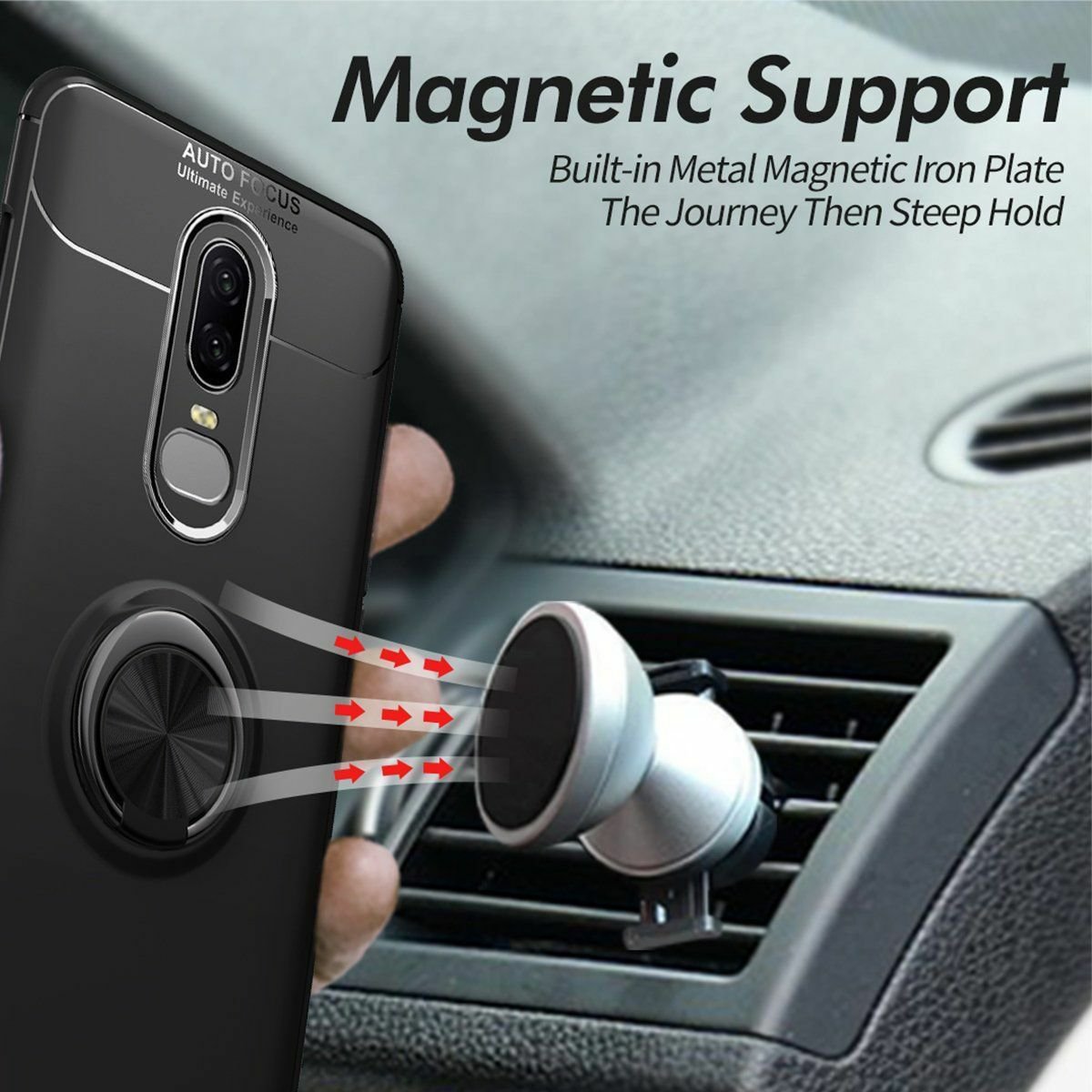 OnePlus 6 Case 360 Adjustable Ring Stand Thin Soft Kickstand Shockproof ...