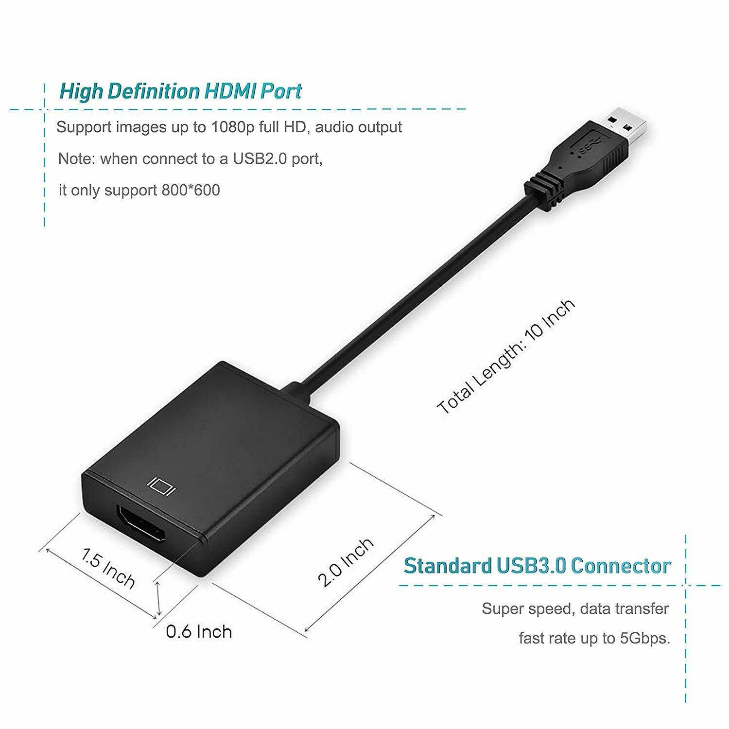 KUPOISHE USB to HDMI Adapter, USB 3.0 to HDMI Cable MultiDisplay Video ...