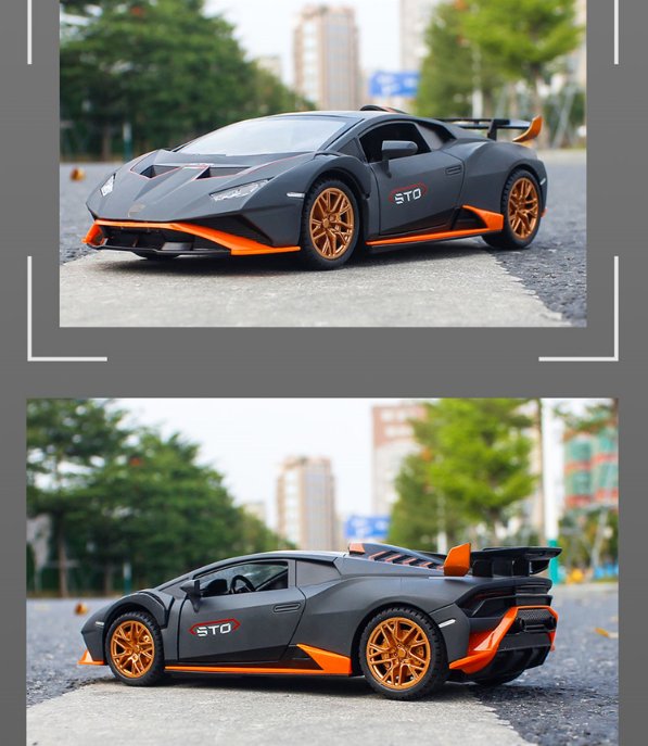 Gray Racing Car HURACAN STO Alloy Metal Sports Car Model 1:24 Kids ...