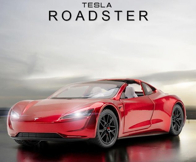 Red Sport Car 1:24 Tesla Roadster Alloy Vehicle Kids Toy Car Model ...