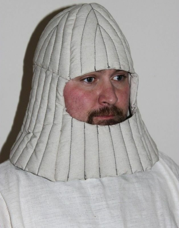 Medieval Renaissance padded Arming cap Collar Head Neck Cotton Black SCA