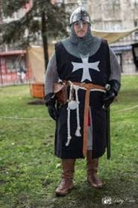 MEDIEVAL BLACK KNIGHT TUNIC White Latin Cross Clothes Costume In Stock ...