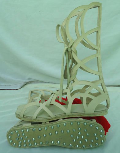 Medieval Roman Sandals Long Made With Genuine Leather White