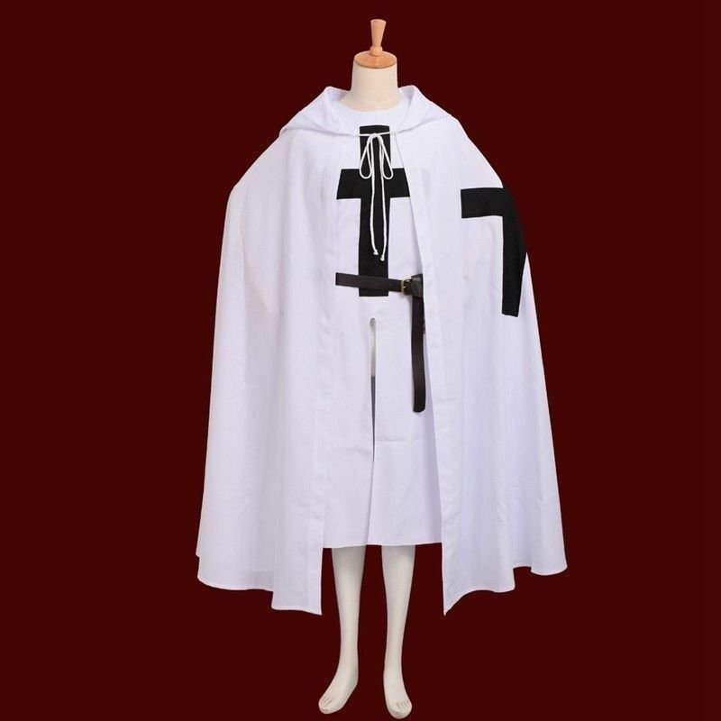 Medieval Viking White Color Tunic Cloak Costume Black Color Templar Knight