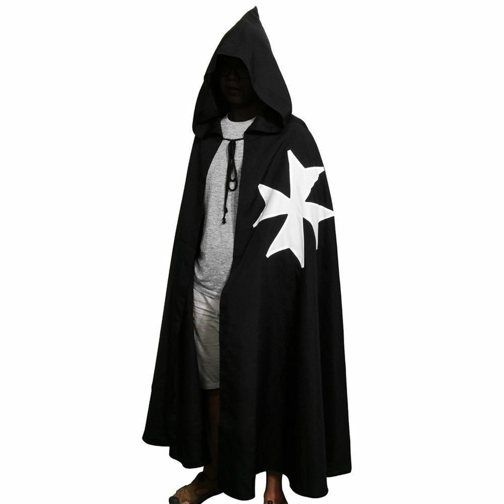Medieval White Color Templar Knight Viking Black Color Tunic/Cloak Costume
