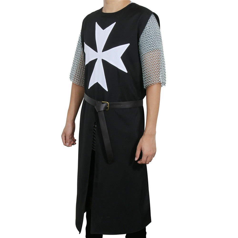 Medieval White Color Templar Knight Viking Black Color Tunic/Cloak Costume
