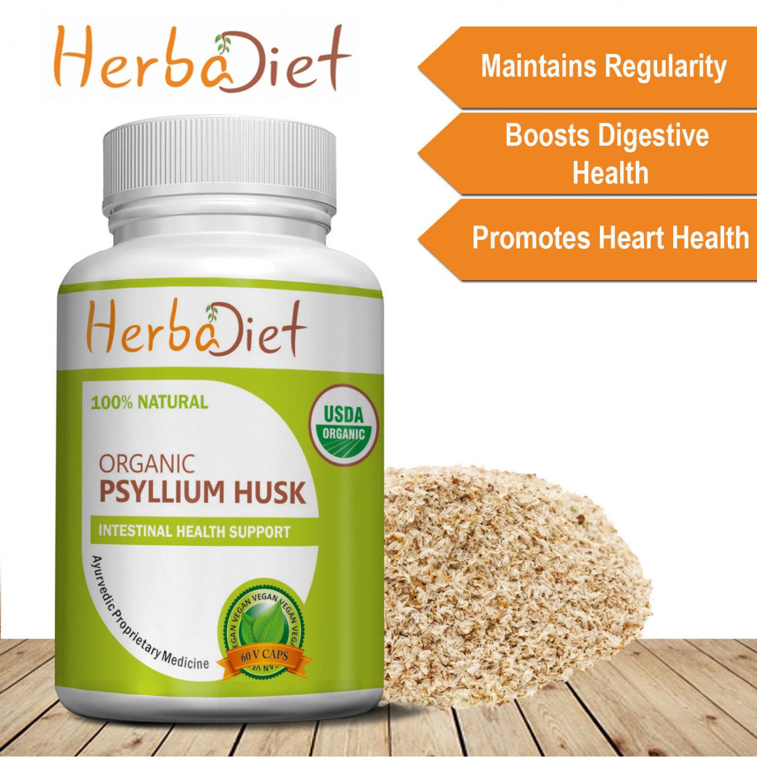 30 CAPSULES Organic Psyllium Husk Veg Capsules Natural Fiber Husks ...