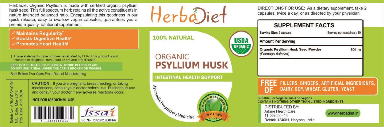 30 CAPSULES Organic Psyllium Husk Veg Capsules Natural Fiber Husks ...