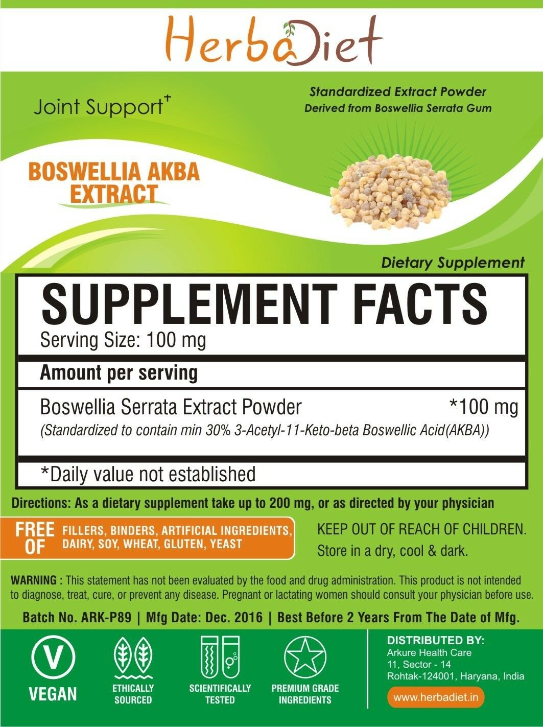 20 gm / Boswellia Serrata Extract Powder 3-Acetyl-11-Keto-β-Boswellic ...