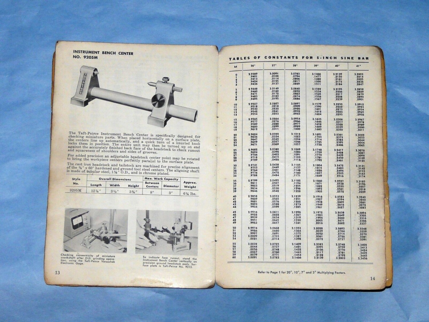 Taft Pierce Sine Bar Tables & Handbook Tables & Formulas