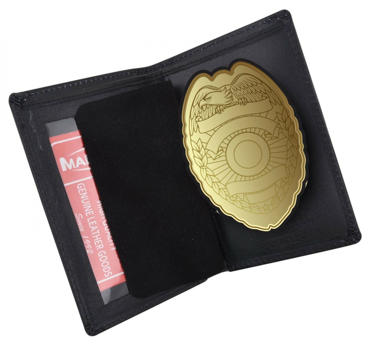 Black Leather Officer Concealed Carry Badge Holder Thin Wallet ID Card ...