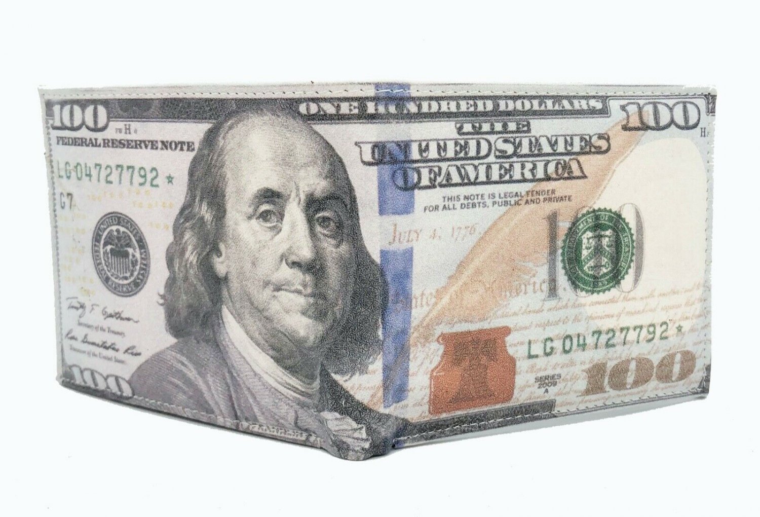 USA 100 Dollar Bill Print Men's Genuine Leather Bifold Novelty Wallet