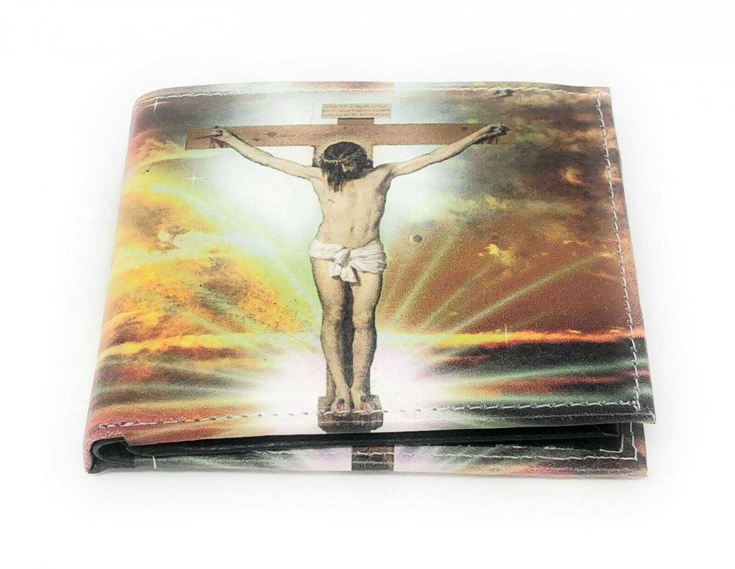 Jesus Christ Crucifixion Print Men's Leather Bifold Novelty Wallet