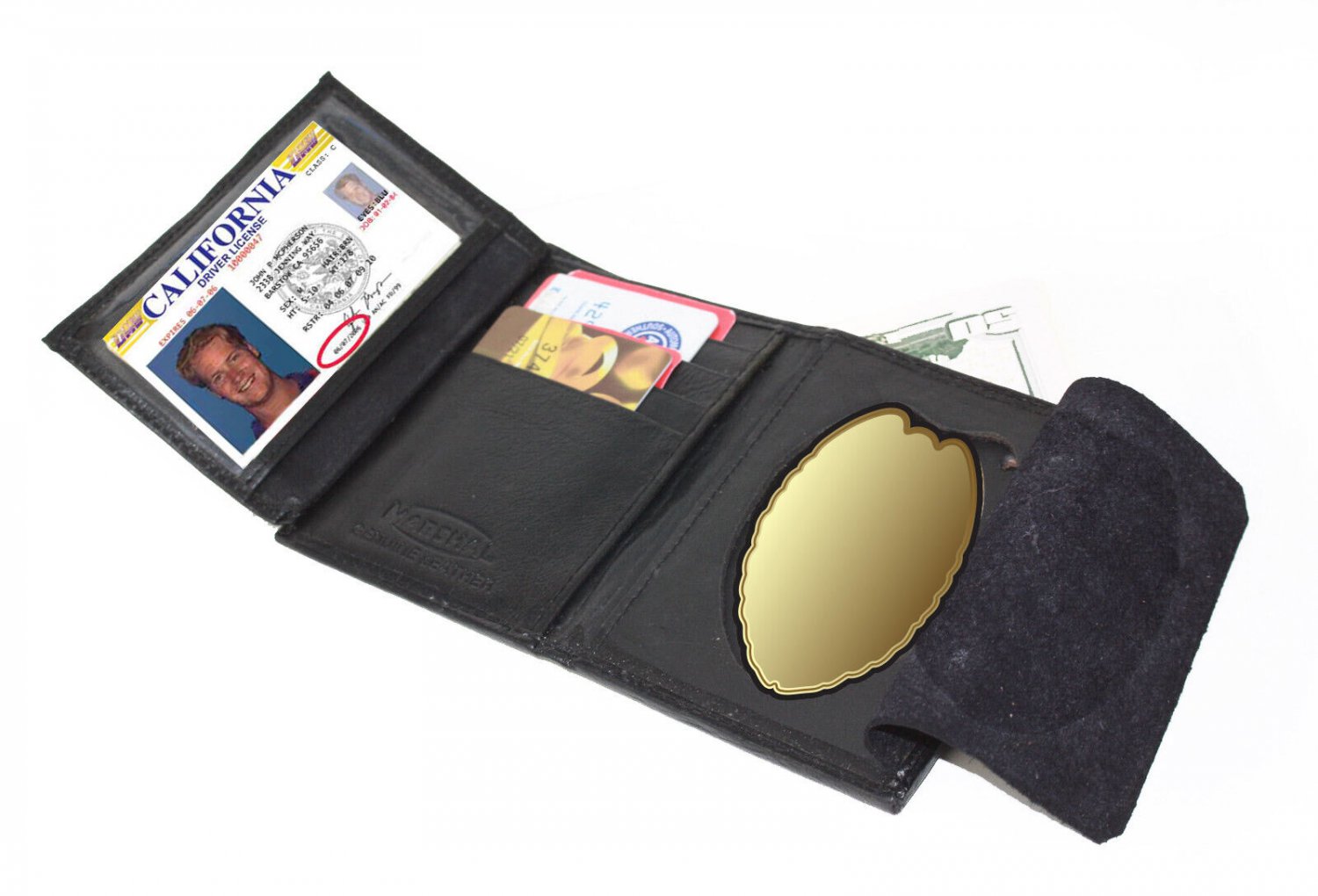 Black Leather Concealed Carry Badge License Holder ID Card Thin Tactical Wallet