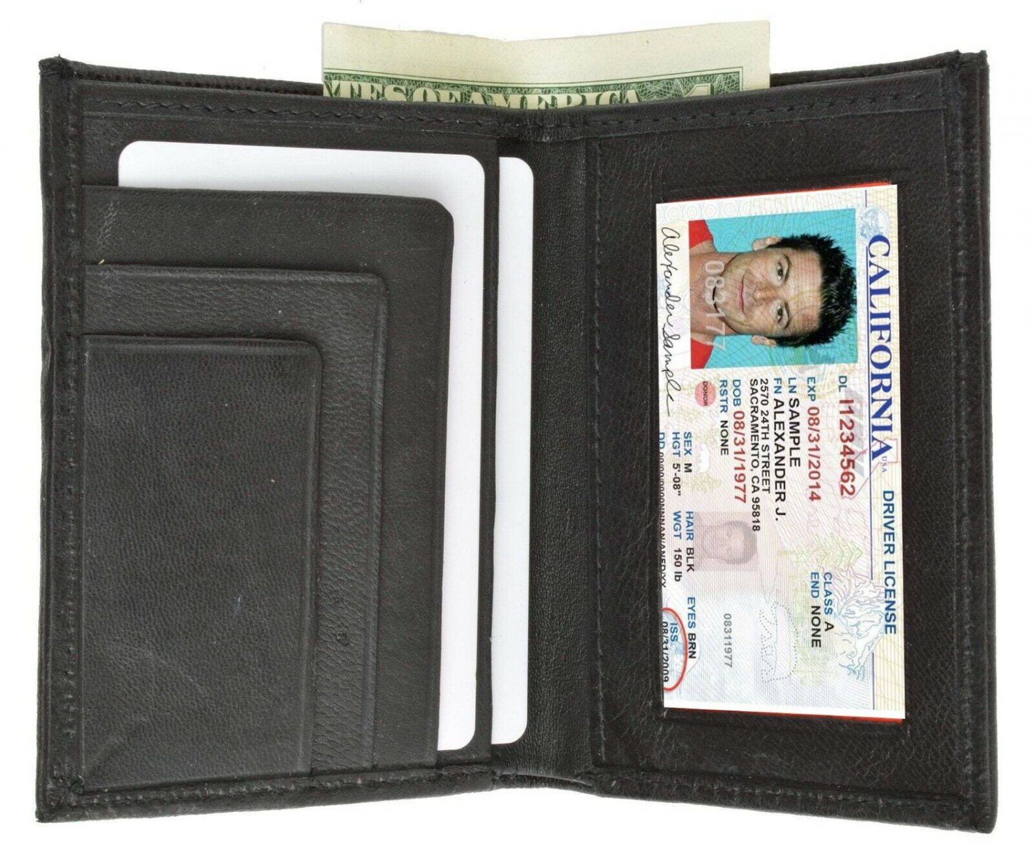 Men's Genuine Leather Bifold Thin Wallet ID Window Credit Cards ...