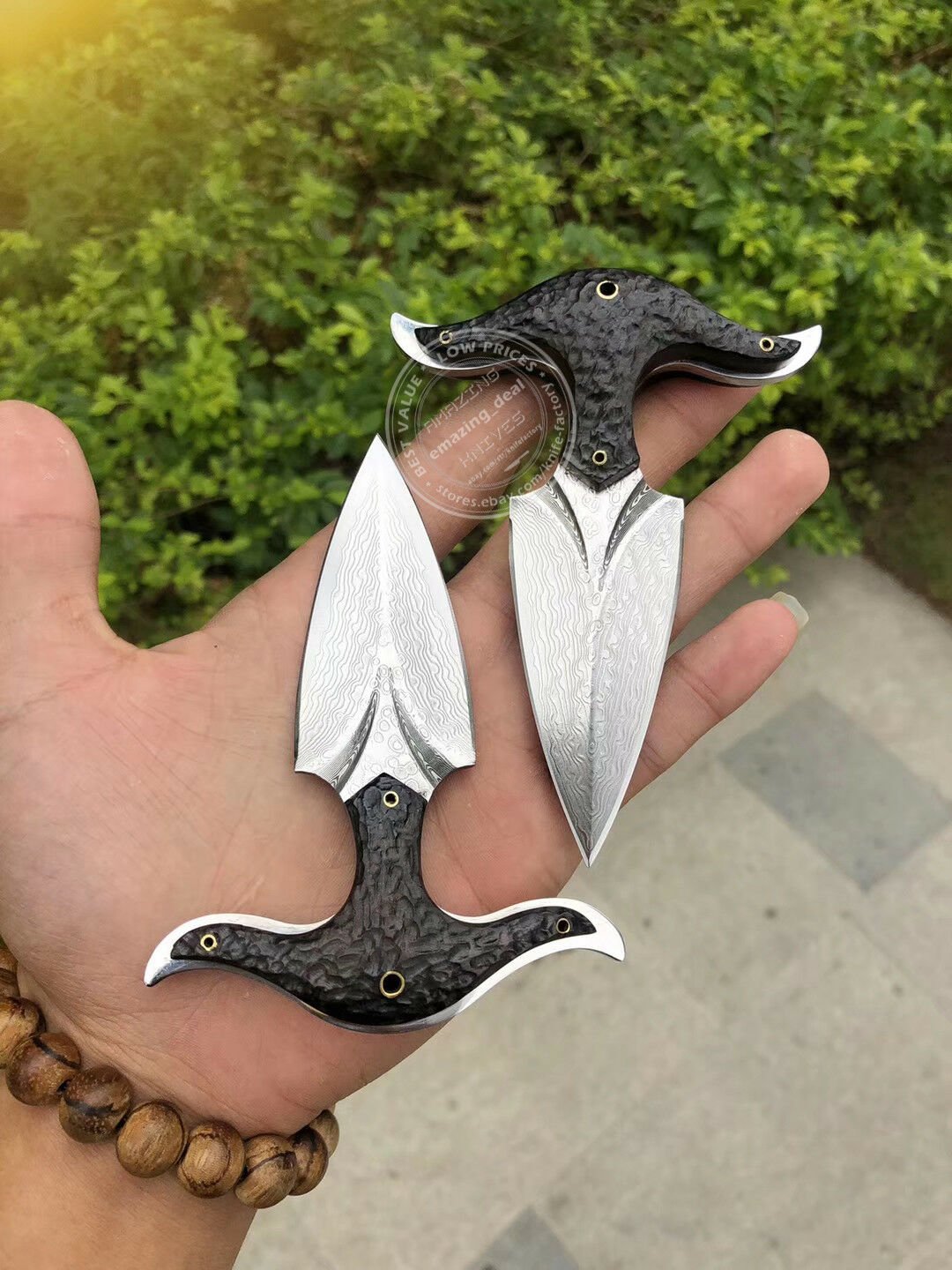 DAMASCUS SURVIVAL OUTDOOR CAMPING HUNTING COMBAT PUNCHING KNIFE W ...