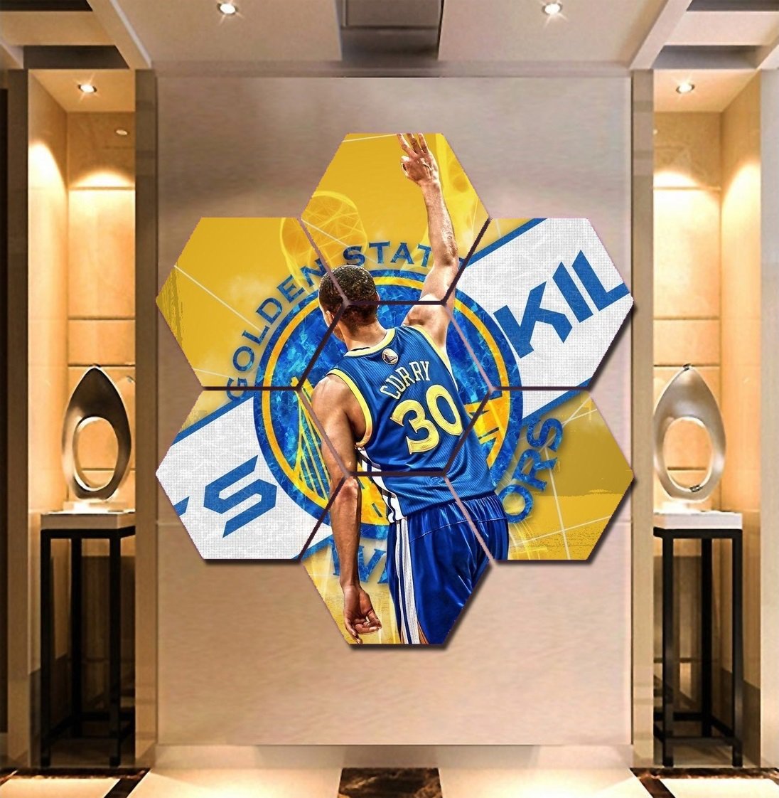 Stephen Curry Wall Art Canvas Painting Poster Decor 7 Hexagon Panels ...