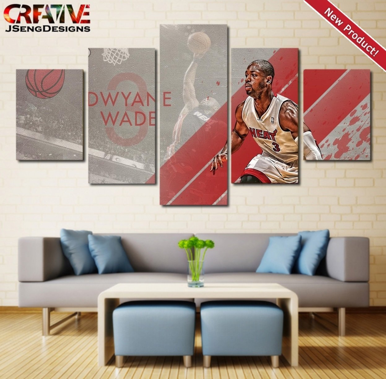 Dwyane Wade Wall Art Painting Canvas Heat Poster Home Decor Print HD 5 ...
