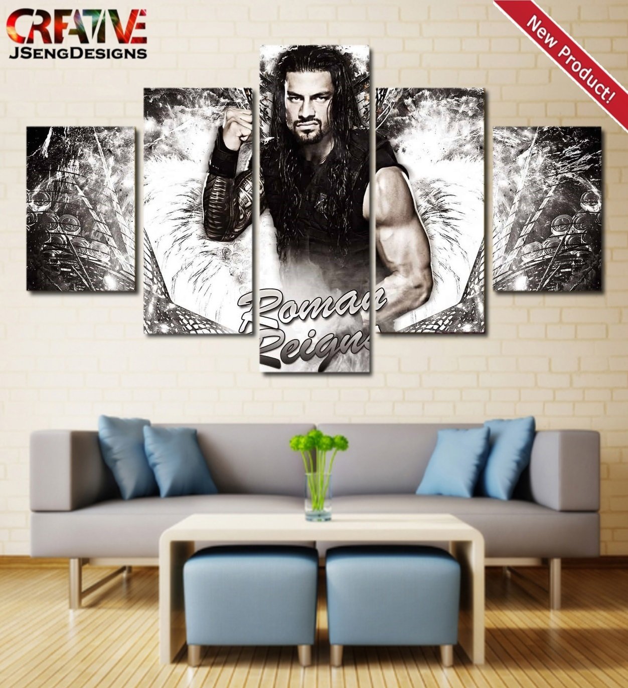 Roman Reigns Painting Canvas wrestler Poster WWE Wall Art Home Decor ...