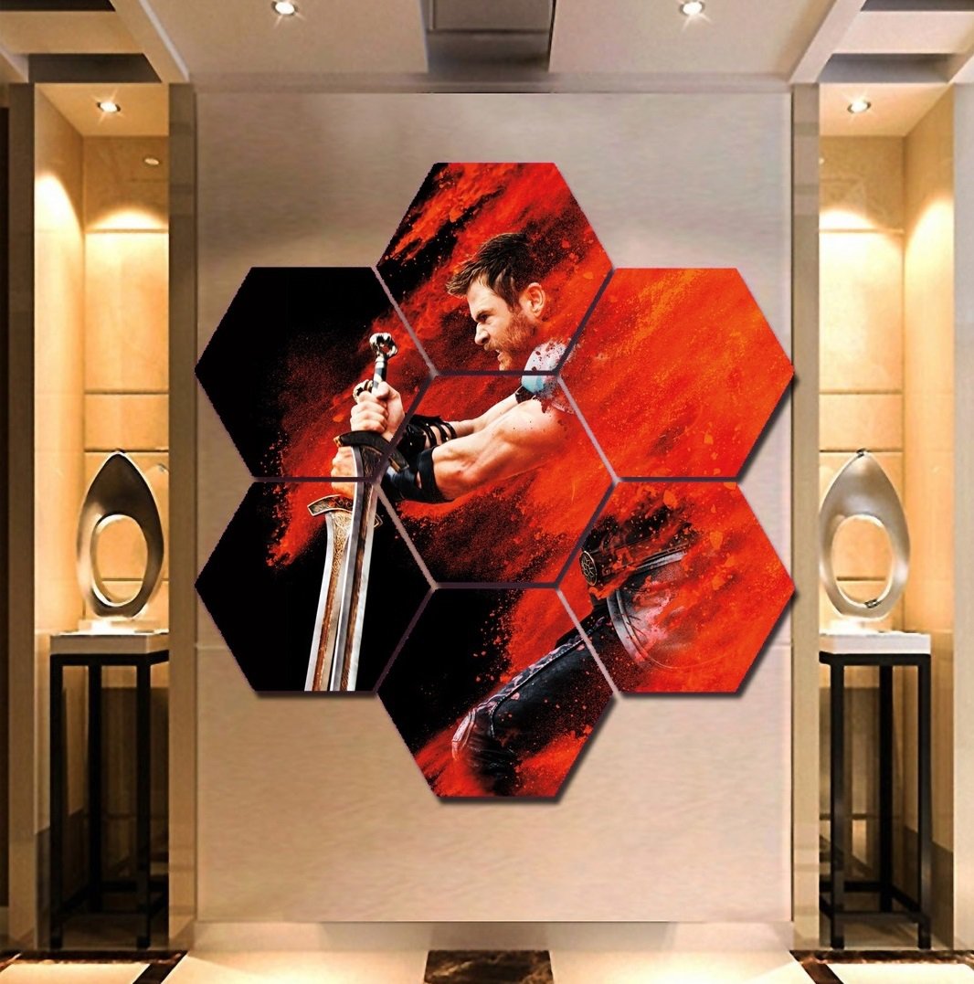 Thor Ragnarok Canvas Painting Poster Decor 7 Hexagon Panels Wall Art ...