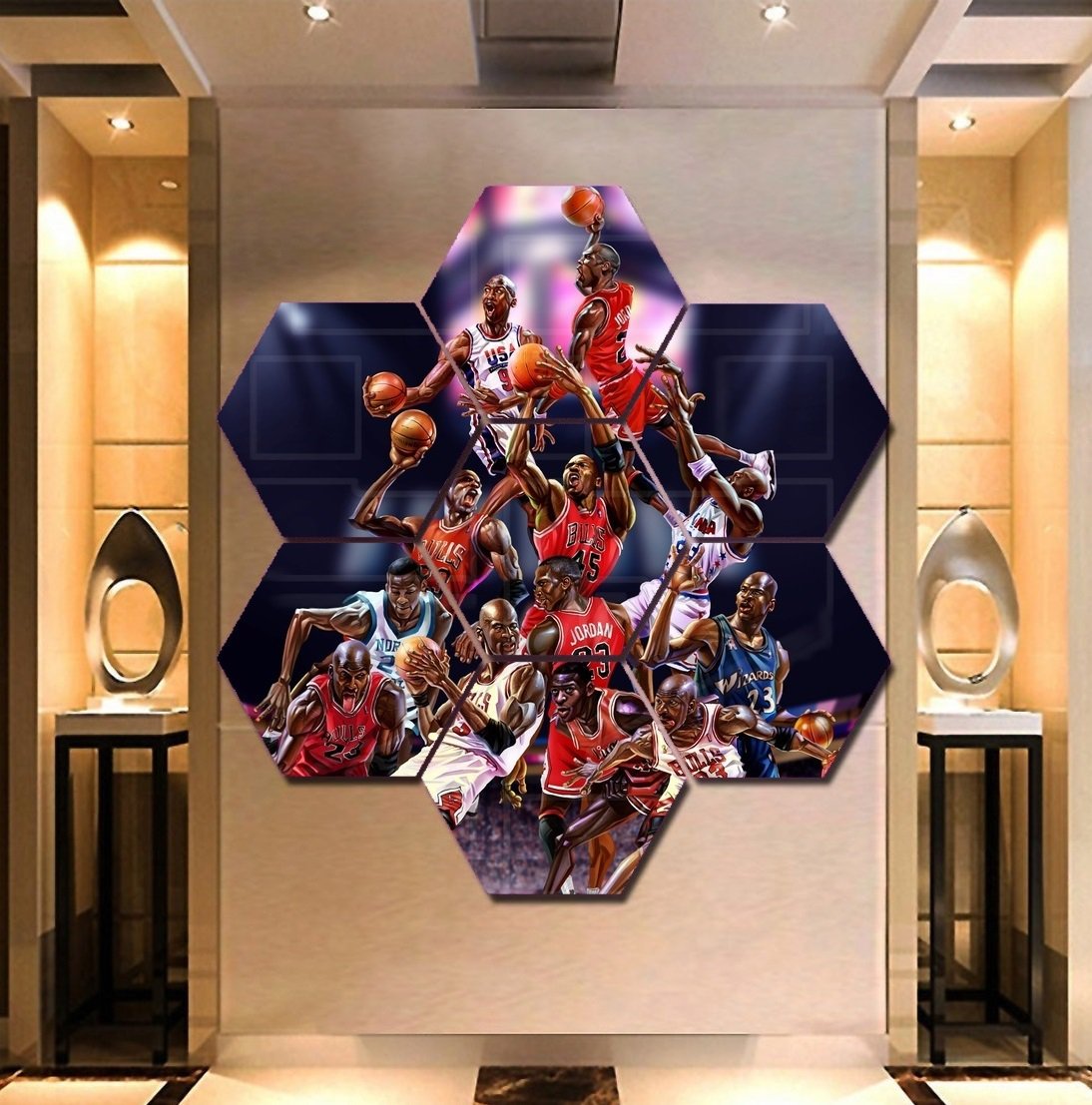 Michael Jordan Canvas Painting Poster Decor 7 Hexagon Panels Wall Art ...