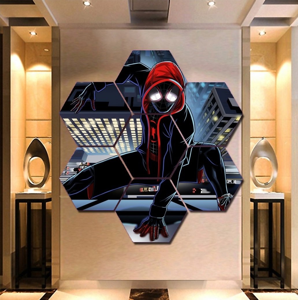 Into the Spider-Verse Wall Art Canvas Painting Poster Print 7 Hexagon ...