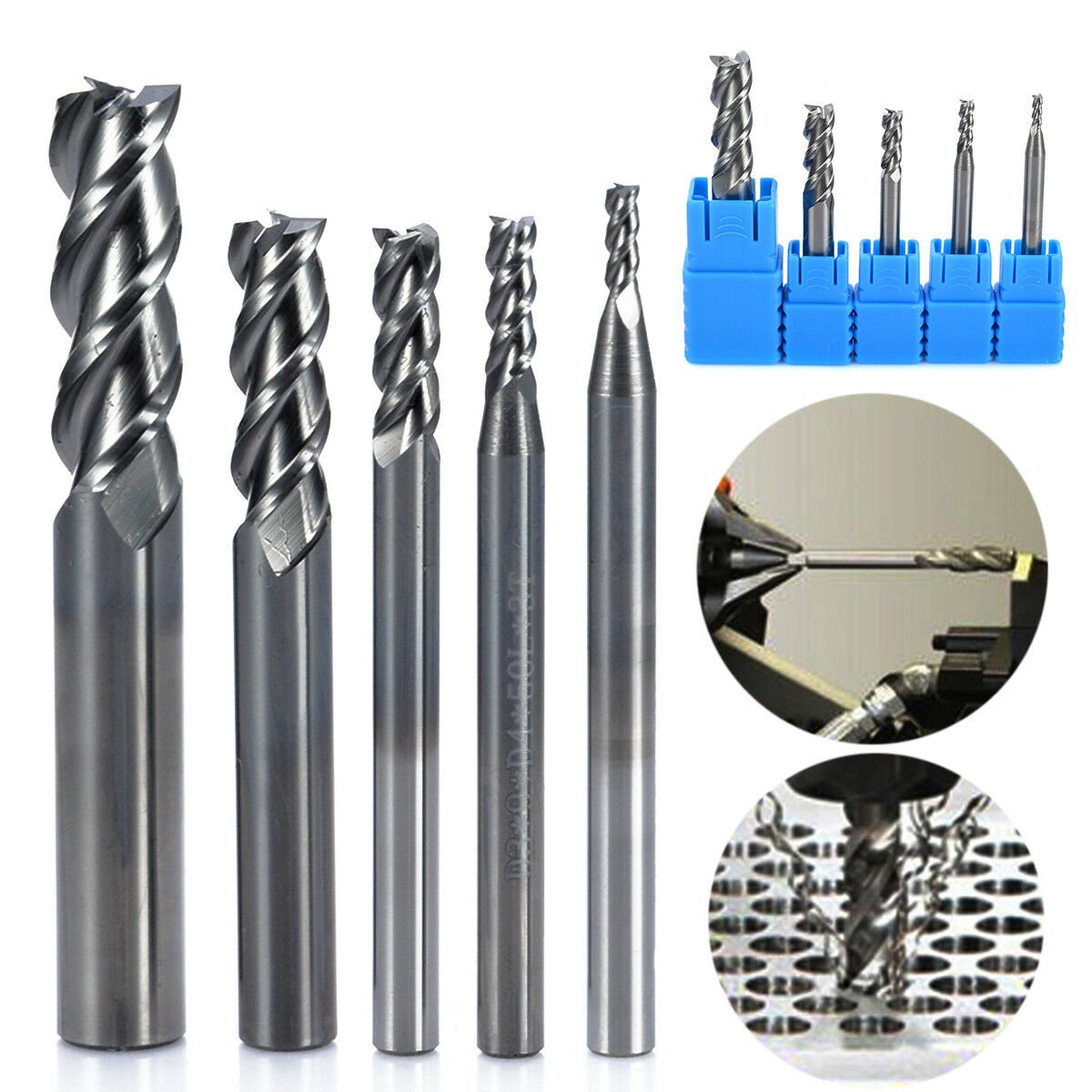 5Pcs 3 Flute HRC50 Solid Carbide End Mill Cutter 2-8mm For CNC Aluminum ...