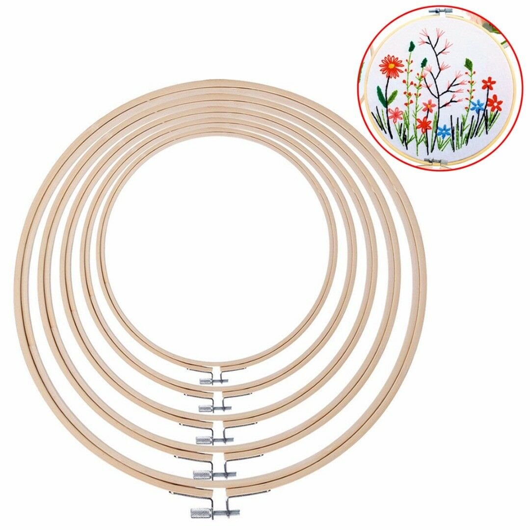 5Pcs Embroidery Hoop Set Bamboo Circle Cross Stitch Hoop Ring Craft DIY ...