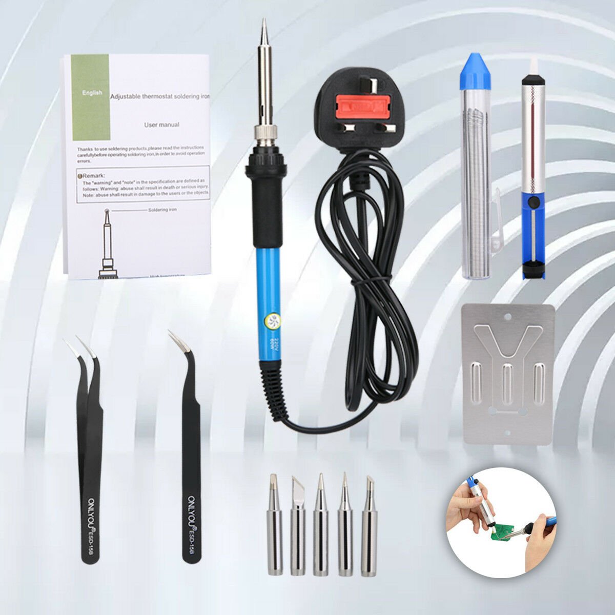 60W 220V Electric Soldering Iron Welding Repair Tool Kit Solder Wire ...