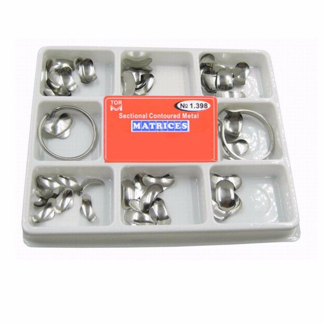 100pcs Dental Sectional Contoured Metal Matrices 35 μm + 2pcs Ring Kits Set