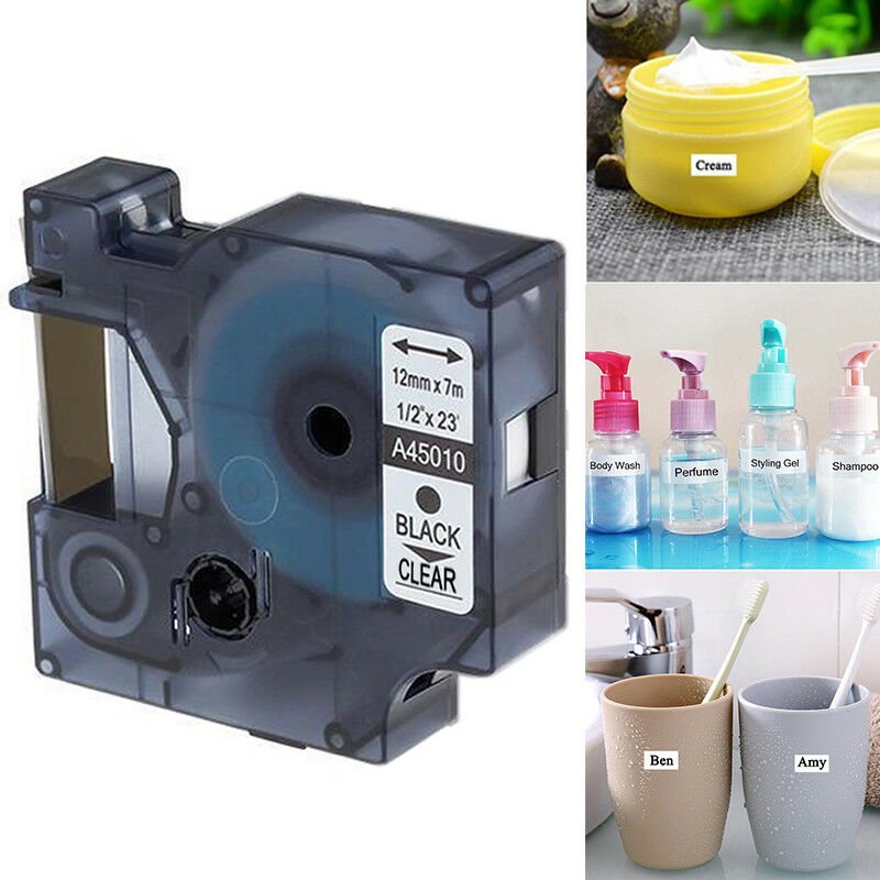 45010 D1 Tape Cartridge Black On Clear 12mmx7m For DYMO Label Manager ...